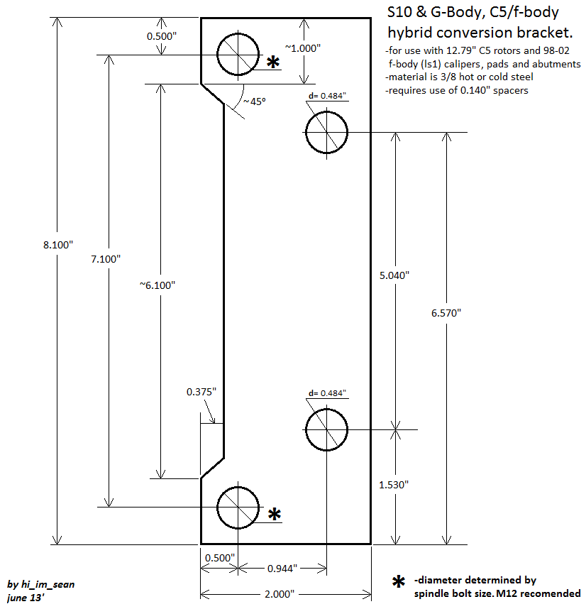 C5 Corvette/LS1 f-body hybrid front disc swap bracket plans, drawing ...