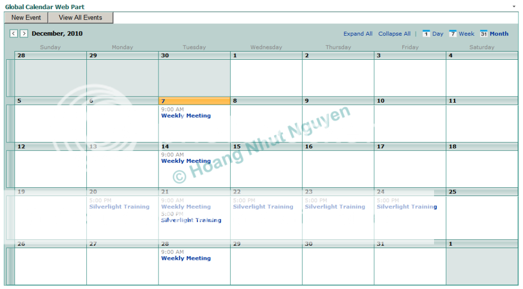 Global Calendar WebPart with Recurrence Event query | Hoang Nhut Nguyen